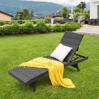 Folding Padded Rattan Patio Chaise Lounge with Adjustable Backrest and ...