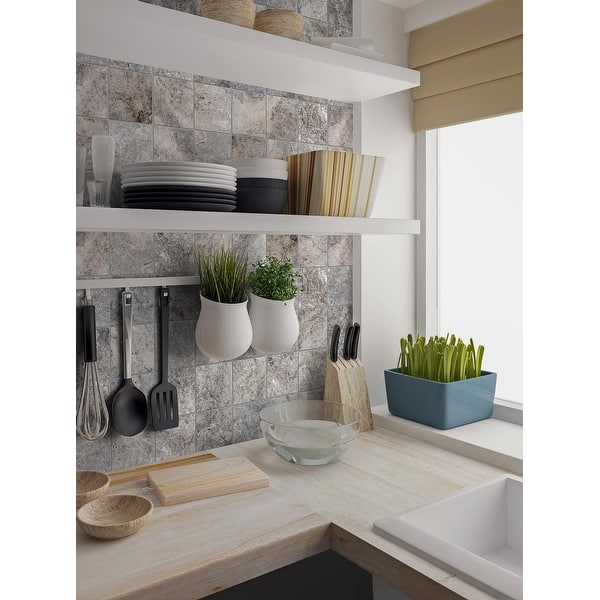silver travertine backsplash tile