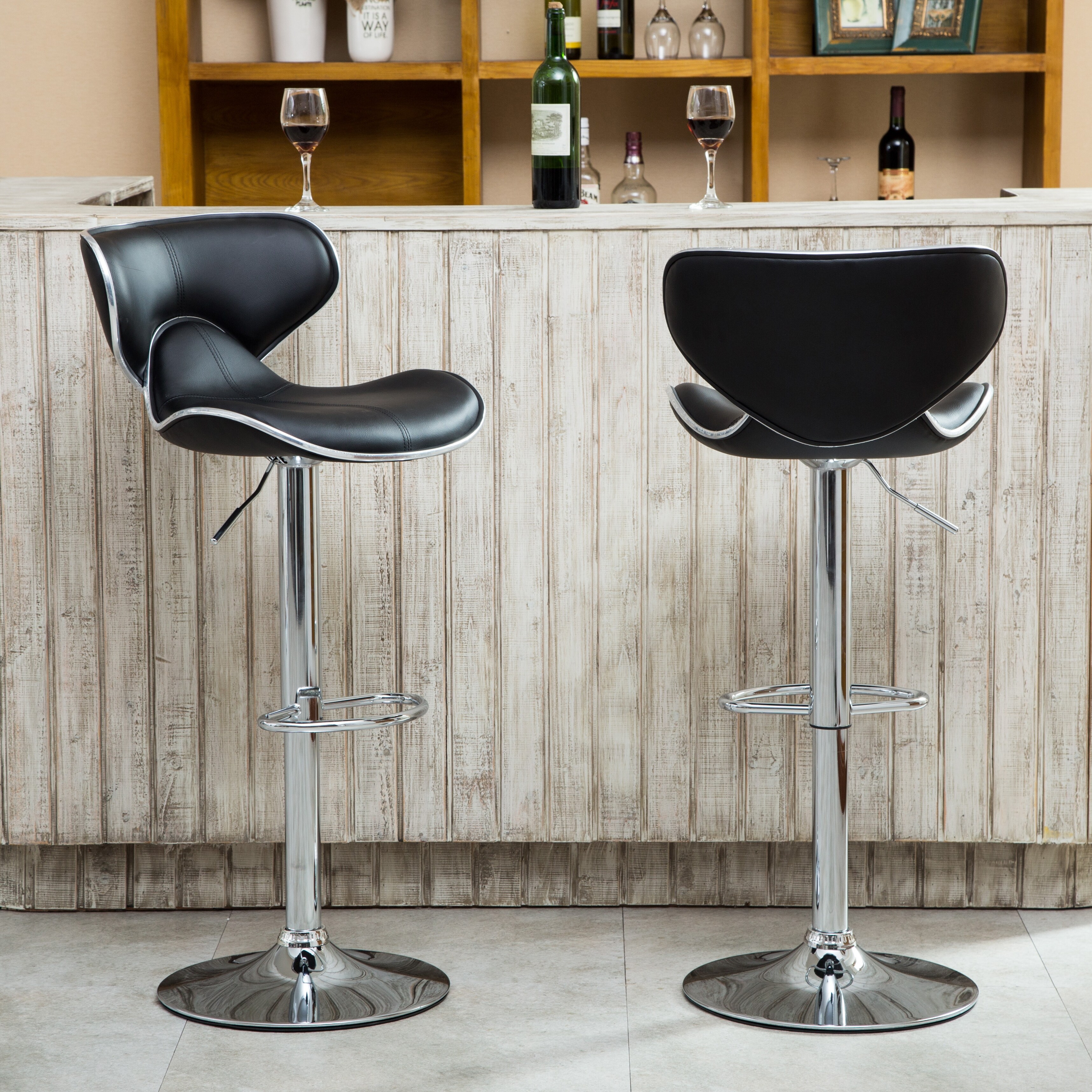 Upholstery Airlift Adjustable Swivel Barstool With Chrome Base Set Of 2