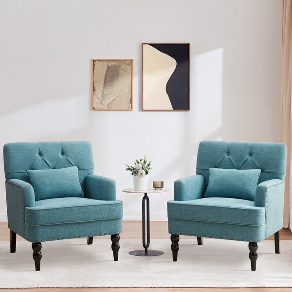 HUIMO Arm Chair Upholstered Button Tufted Accent Chair with Lumbar Pillow Beige Grey Light Blue Brown On Sale Bed Bath Beyond 38881268
