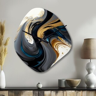 Black, White And Gold Liquid Art IV - Abstract Liquid Ink Wall Clocks ...