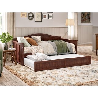 Twin Daybed with Trundle - Walnut Wood Frame & Beadboard Design - Space ...