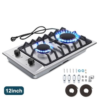 2-Burners Gas Cooktop 12 inch Stainless Steel Kitchen Gas Hob NG/LPG ...
