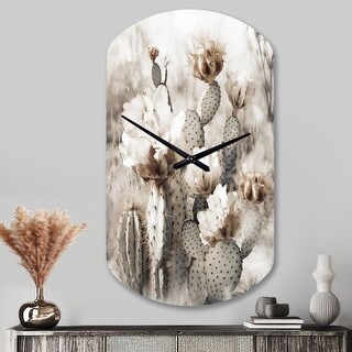 Designart - Cream Desert Cactus - Cactus Large Wall Clocks - Metal ...