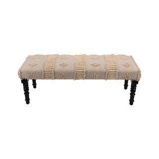 Wood Cream Cotton Upholstered Bedroom Bench Abstract Pattern Nailhead ...