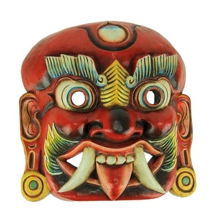 Hand Crafted Wood Lakhey Mask Wall Hanging - 12 X 12 X 5.5 inches - Bed ...