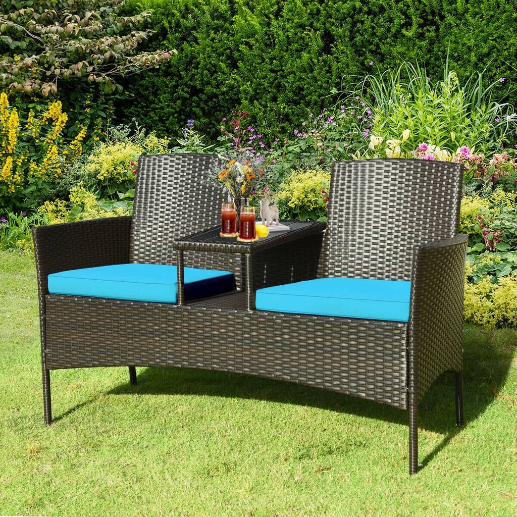Modern Patio Conversation Set with Built-in Coffee Table and Cushions ...