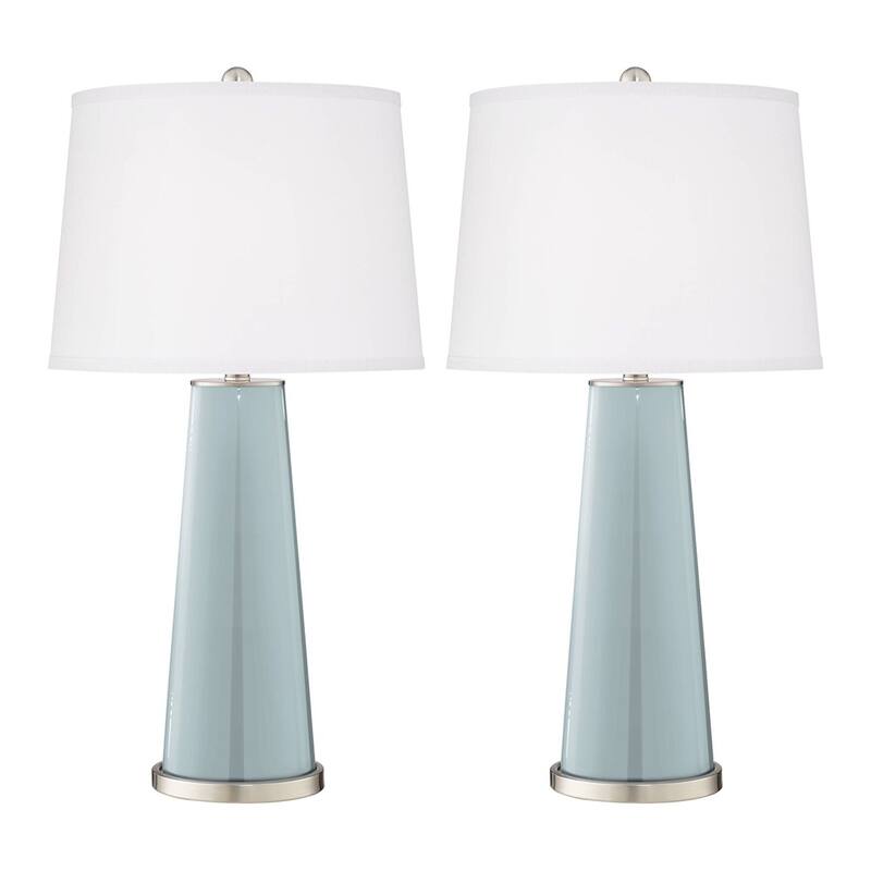 Set of 2 Modern Table Lamps Rain Blue Gray Glass Column - 15" x 28.5 ...