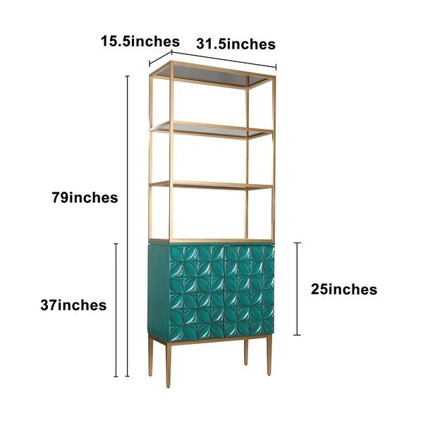 Vintage Bookshelf 2-door Display Cabinet with Bookcase Glass Kitchen Hutch - W15.5"x L31.5"x H79 ...