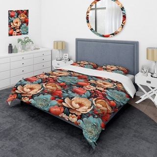 Designart "Nostalgia Vintage Floral Pattern I" Blue Cottage Bedding ...