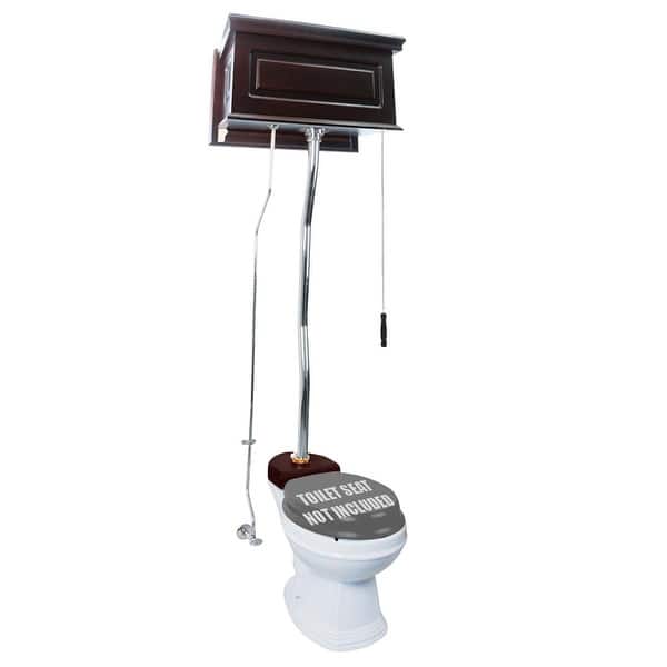 Wooden High Tank Pull Chain Toilet Dark Oak Finish Raised Tank Round ...