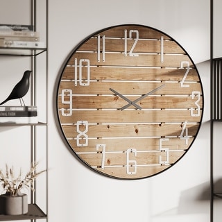 Lorena Round Wood Farmhouse Wall Clock - 33"H x 33"W x 1.25"D - Bed ...