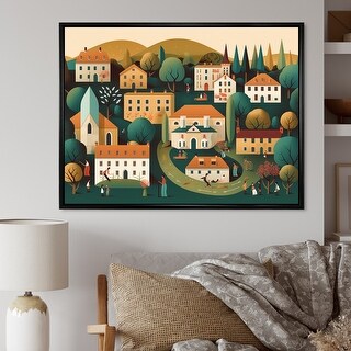 Designart "Small Town Village I" Landscape Modern Framed Canvas Art ...