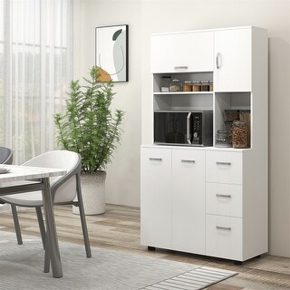 White Kitchen Cabinet Storage with Drawers and Adjustable Shelves ...