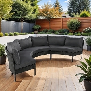 Set of 3 Outdoor Curved Conversation Sofa Set, Grey - Bed Bath & Beyond ...
