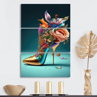 Designart "Blue Floral Hight Heels IV" Fashion Shoes Canvas Art Print ...