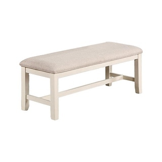 Sam 50 Inch Dining Bench, Farmhouse Style, Beige Upholstery, White Wood ...