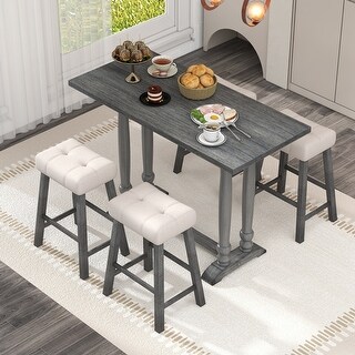 5-Piece Dining Set Breakfast Nook Set with Table and 4 Stools, Gray ...