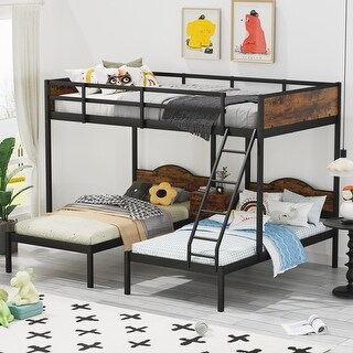 Full Over Twin&Twin Bunk Bed Metal Triple Bed With Nightstand and ...