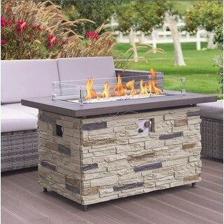 43 in. Buff Propane Stone Fire Pit Table, 50000 BTU Firepit Table for ...
