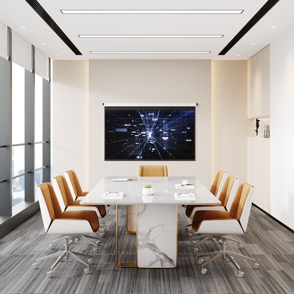 Modern 6.5 ft Luxurious White Sintered Stone Conference Table for 8 People for Office Conference ...