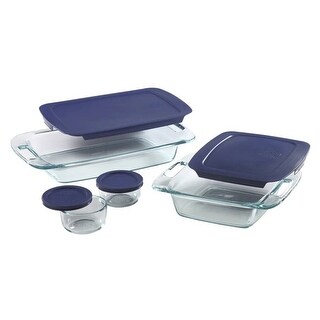 8-Piece Glass Bakeware Food Storage Set with Blue Plastic Lids - Bed ...