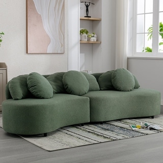 Upholstered Sectional Sofa With 3 Long Pillows And 3 Round Pillows ...