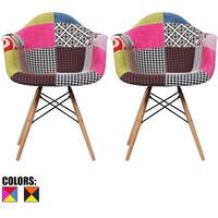 Set of 2 Multi Color Modern Upholstered Fabric Multi-Pattern Patchwork ...