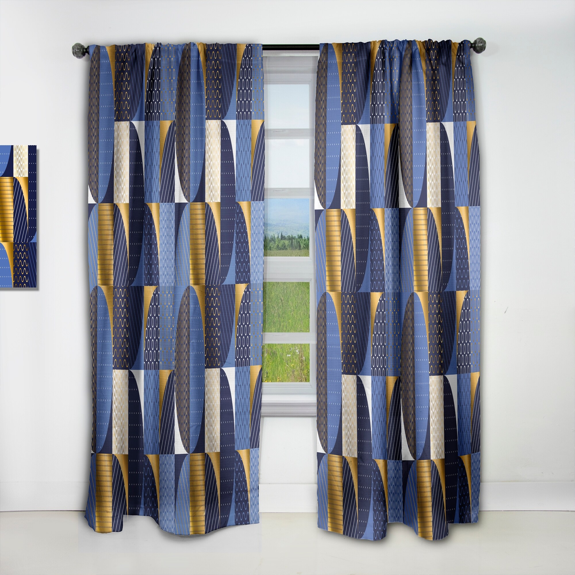 Designart 'White & Blue Abstract Pattern' Modern Blackout Curtain ...