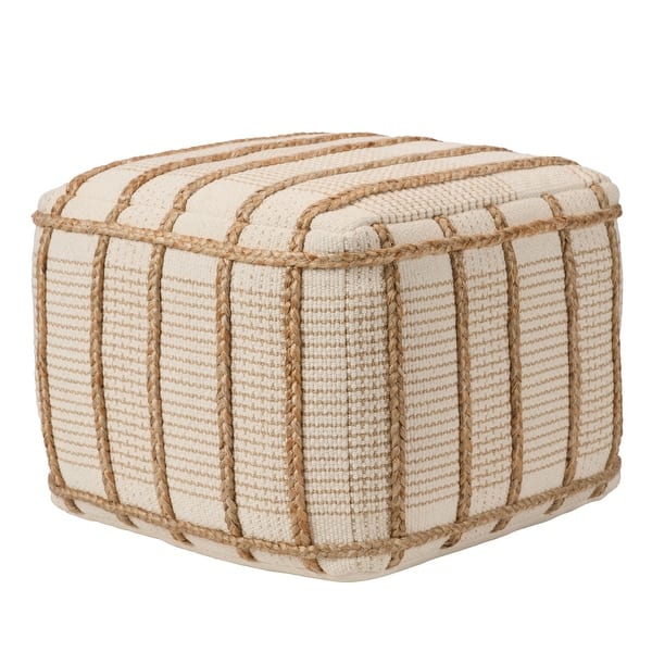 Remsen Handmade Striped Tan/ Cream Cylinder Pouf - Bed Bath & Beyond ...