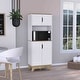Microwave Tall Cabinet Counter Surface, Top And Lower Double Doors Cabinets -Light Oak / White ...