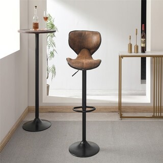 Brown Tech Fabric Adjustable Counter Height Bar Stools with Footrest ...