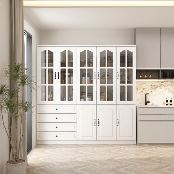 Elegant White Pantry Bookshelf Multifunctional Tempered Glass Cabinet 31.5