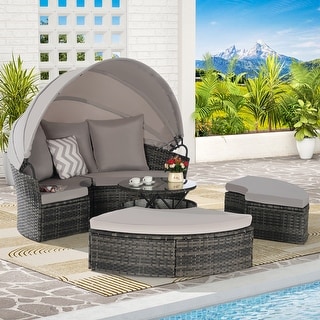 Round Daybed Modular Sofa Bed Outdoor Sectional Recliner Couch Set with ...