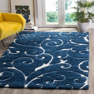 Florida Doug Floral Vines Shag Area Rug, Dark Blue/Cream, 4' x 6' - Bed ...