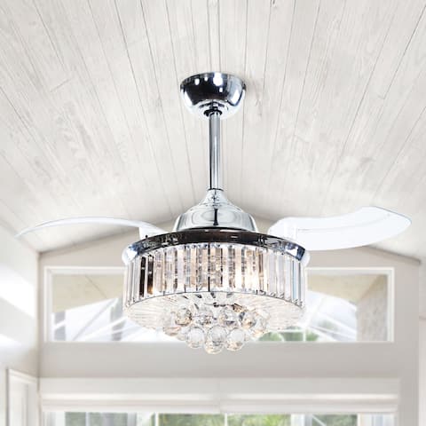36-inch Chrome Retractable 3-Blade Crystal Ceiling Fan with Remote ...