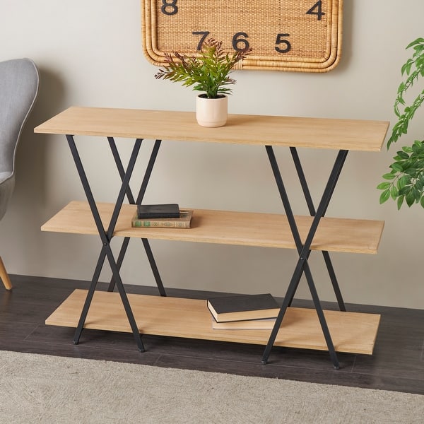 Brown Metal 3 Shelf Shelving Unit with Black Metal X Frame - Bed Bath ...