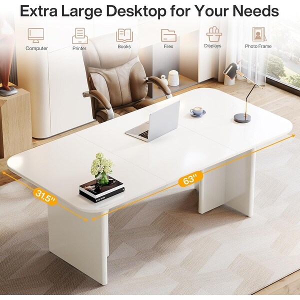 63 Inch Large Desk Modern Executive Desk Home Office White Computer Desk On Sale Bed Bath Beyond 40175280