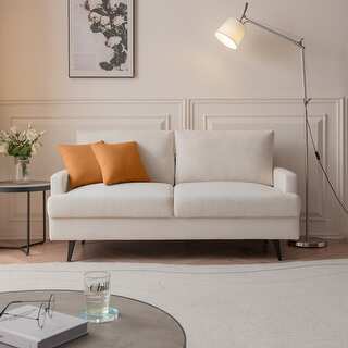 64" High Resilience Sponge Fabric Upholstered Loveseat with Metal Legs ...