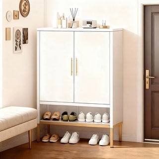 43 Inch 7 Tier Metal Shoe Cabinet with 2 Doors Adjustable Shelves Anti ...