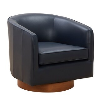 Midnight Top Grain Leather Wood Base Swivel Chair for Living Room ...
