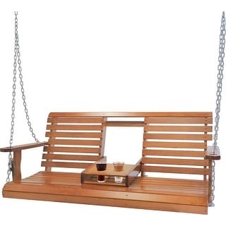 Wooden Porch Swing 2-Seater, Patio Swing Bench for Outdoor w/ Folding ...