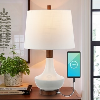 Apollo 23" Vintage Minimalist Iron/Ceramic LED Mini Table Lamp with USB ...