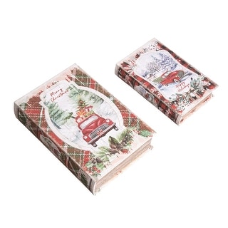 Set of 2 Red and Green Wooden Christmas Nesting Book Boxes 11.75" - Bed ...