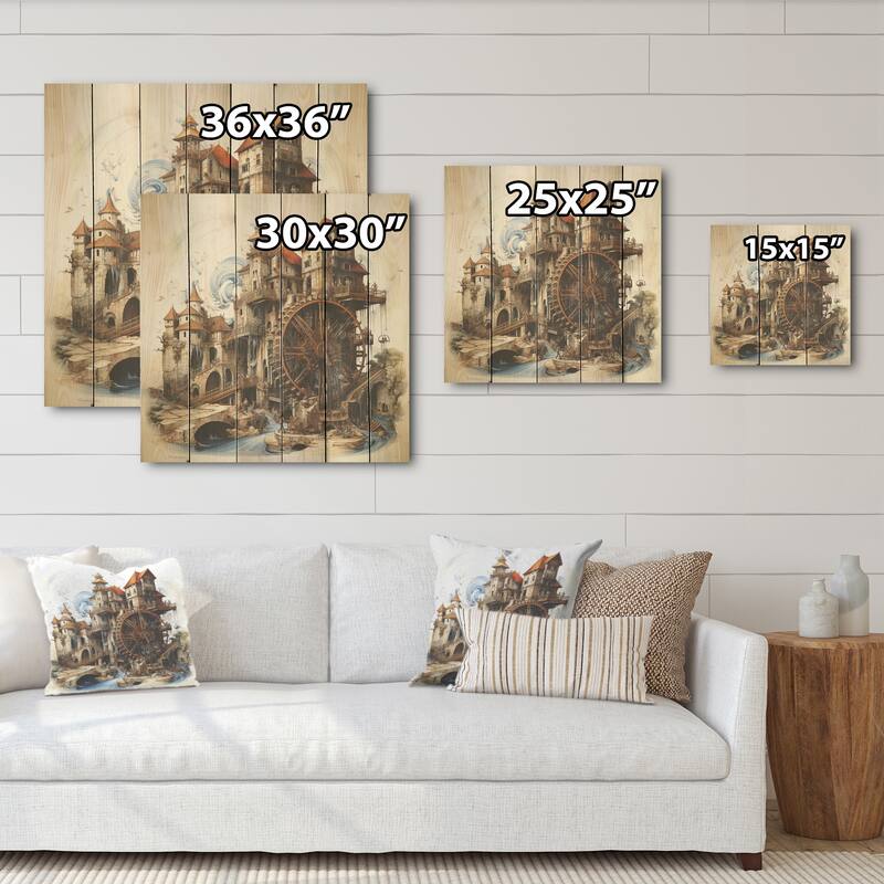 Designart "Drawing Of A Mills Fairytale" Mills Wood Wall Decor ...