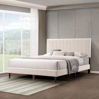 Modern Dove Tufted Upholstered Platform Bed for Bedroom- Pearl White ...