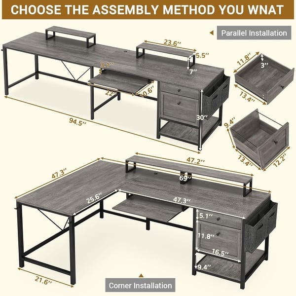 69" L Shaped Gaming Desk Convertible Long Computer Desk - Bed Bath ...