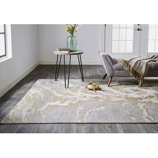 Ivory Silver And Gold Abstract Area Rug - 3'6" - Bed Bath & Beyond ...