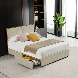 Classic Steamed Bread Shaped Backrest Bed Frame with Four Storage ...