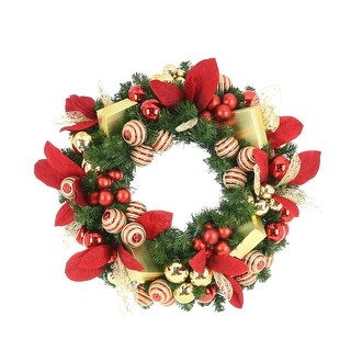 25" Holiday Wreath with Gift Boxes and Velvet Leaves - Bed Bath ...